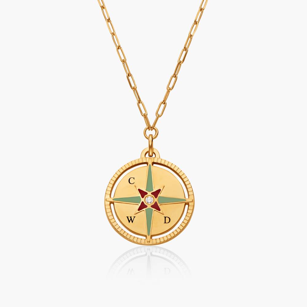 Follow the Dream Engraved Compass Necklace- Gold Vermeil - Oak & Luna