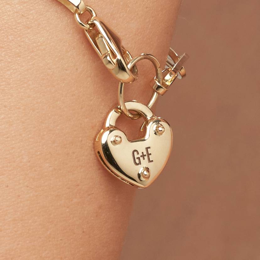 Heart Charm Lock Bracelet - 14k Solid Gold - Oak & Luna