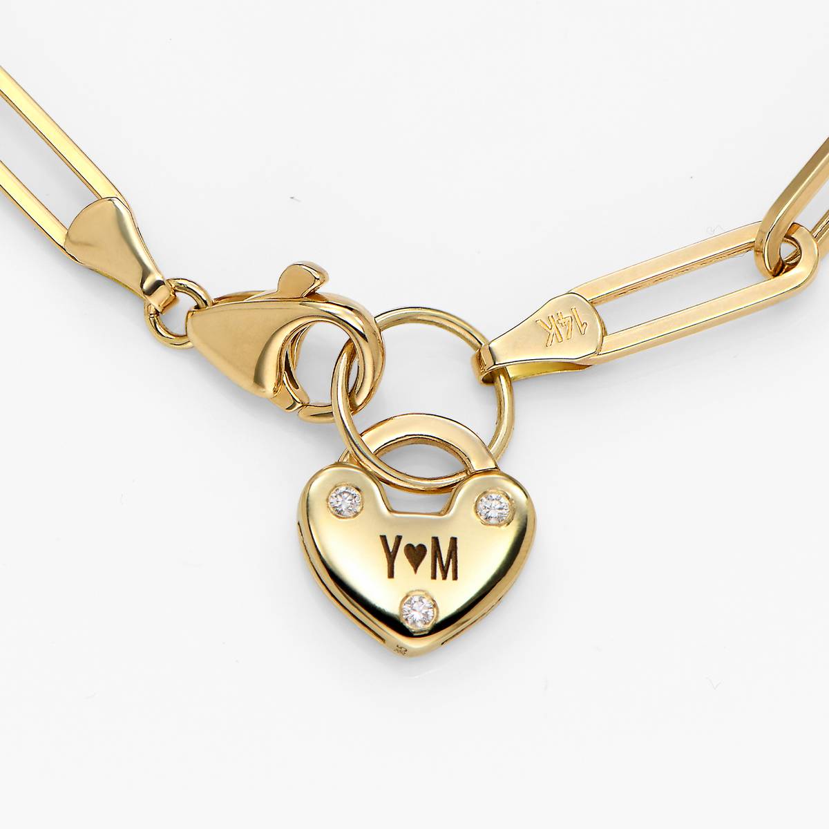Heart Charm Lock Bracelet with Diamonds - 14k Solid Gold - Oak & Luna