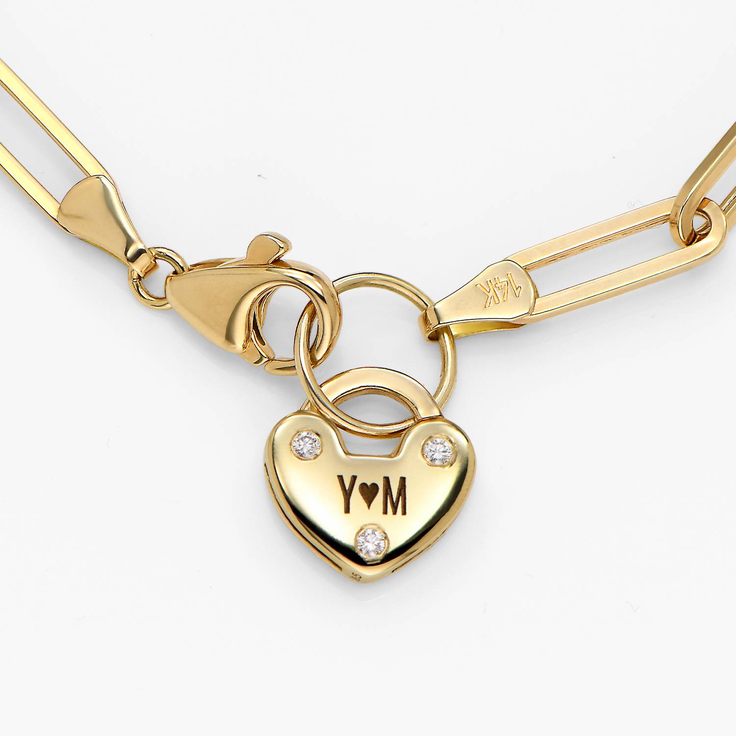 Heart Charm Lock Bracelet with Diamonds - 14k Solid Gold - Oak & Luna