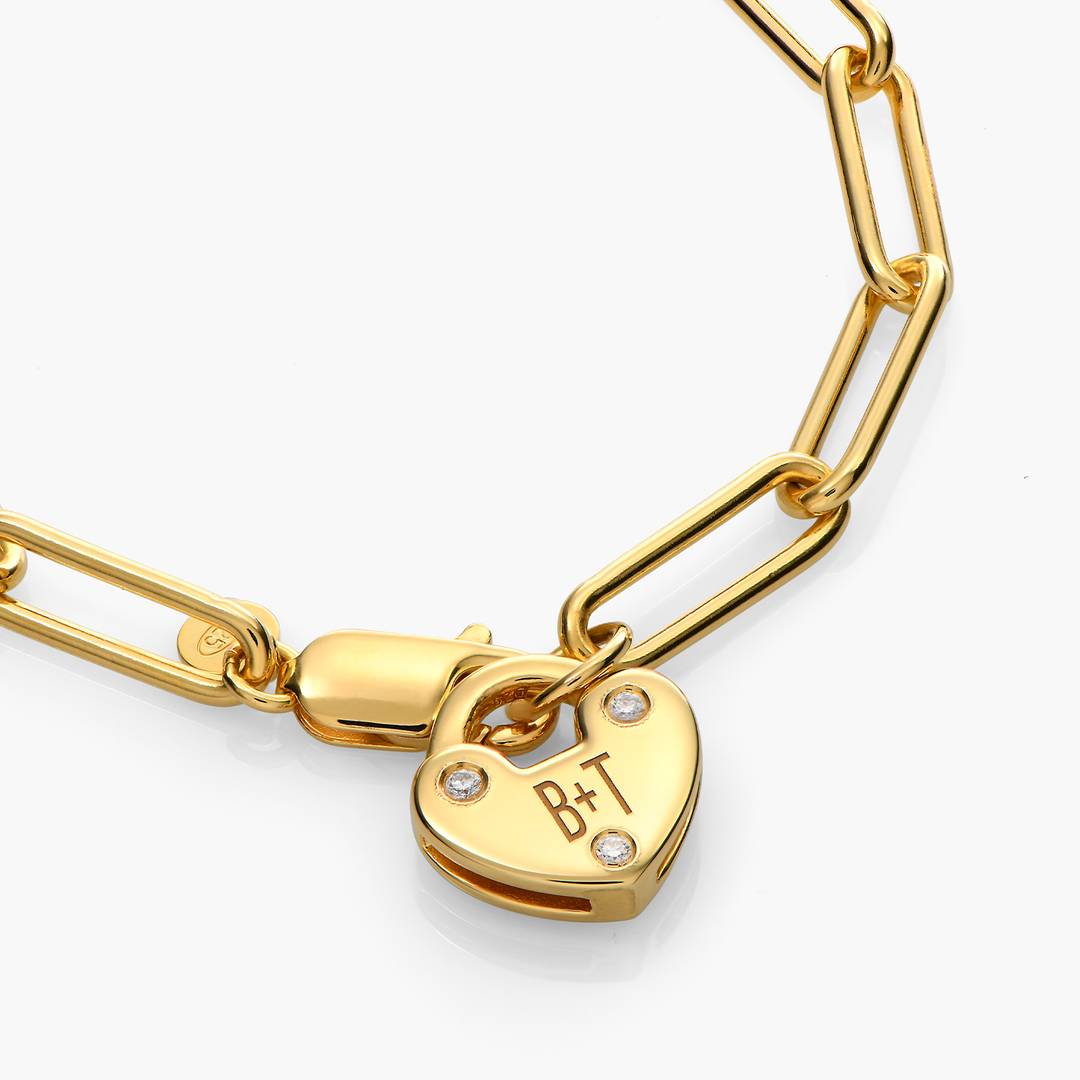 Heart Charm Lock Bracelet with Diamonds - Gold Vermeil - Oak & Luna