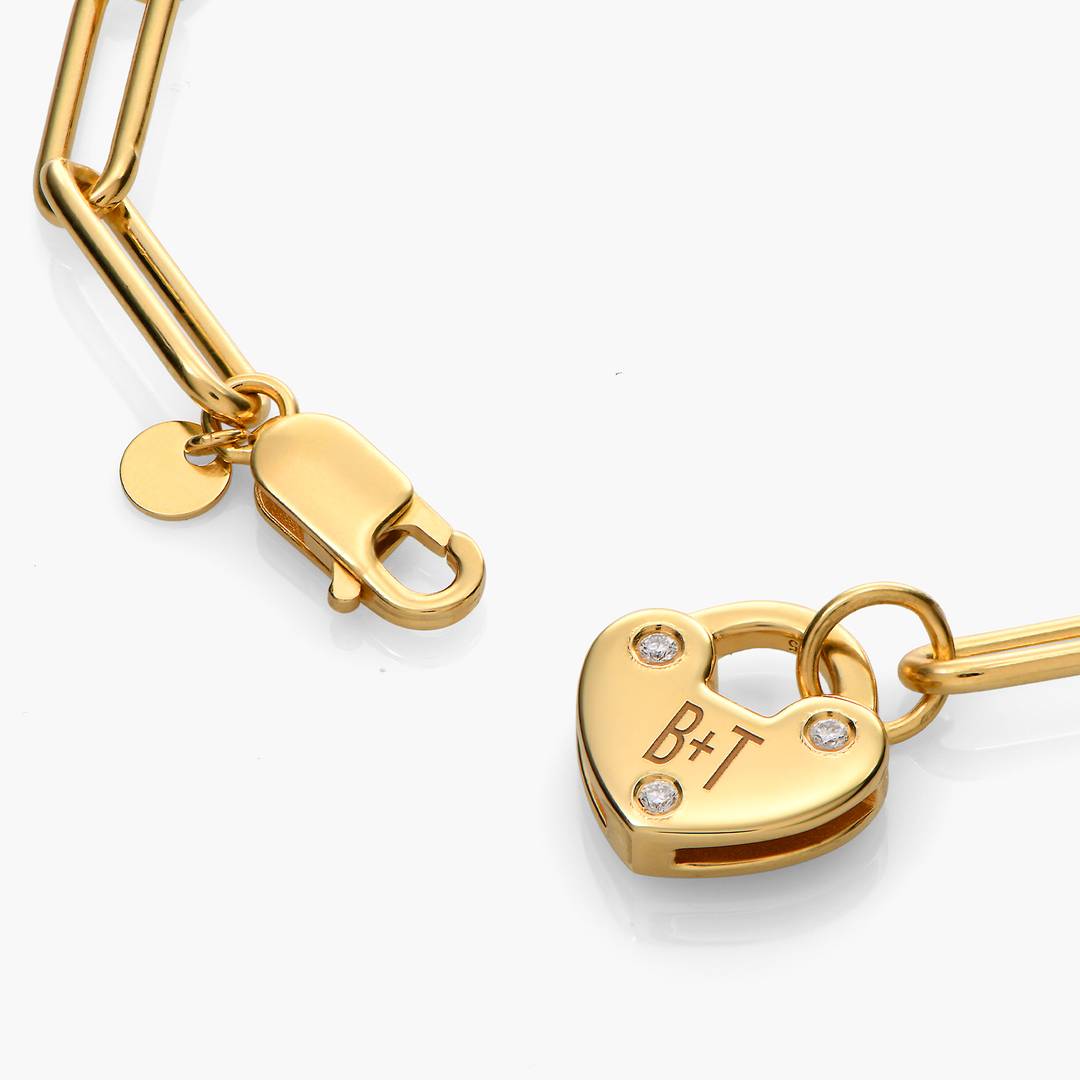 Heart Charm Lock Bracelet with Diamonds - Gold Vermeil - Oak & Luna