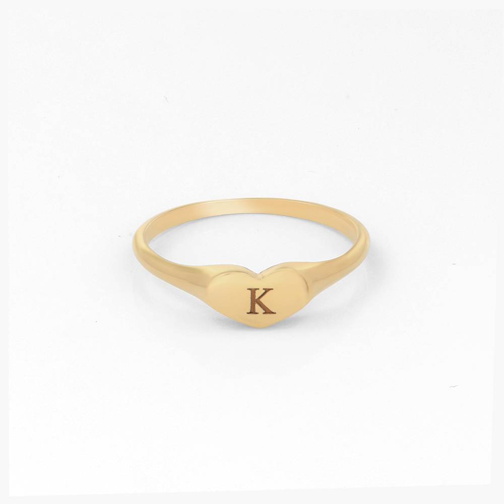 Heart Signet Ring with Initial - 14k Solid Gold - Oak & Luna