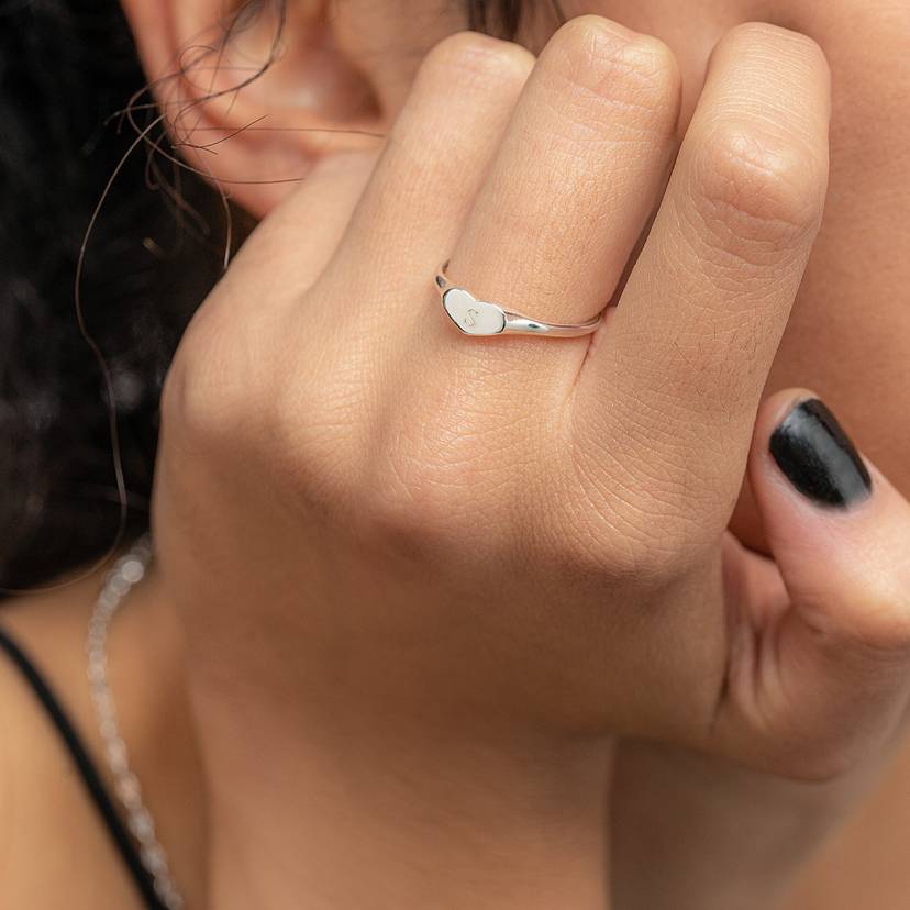 Heart Signet Ring with Initial - Silver - Oak & Luna