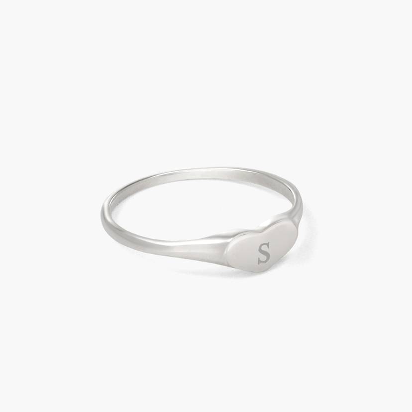 Heart Signet Ring with Initial - Silver - Oak & Luna