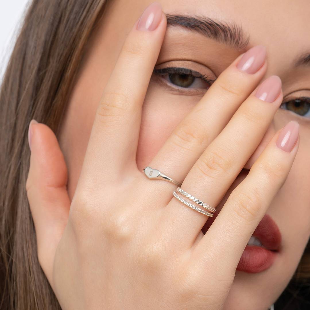 Heart Signet Ring with Initial - Silver - Oak & Luna