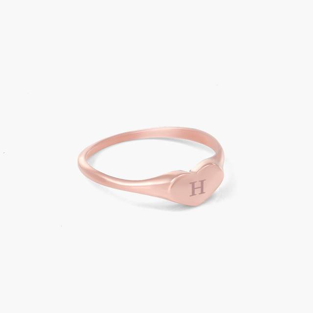 Heart Signet Ring with Initial - Rose Gold Vermeil - Oak & Luna