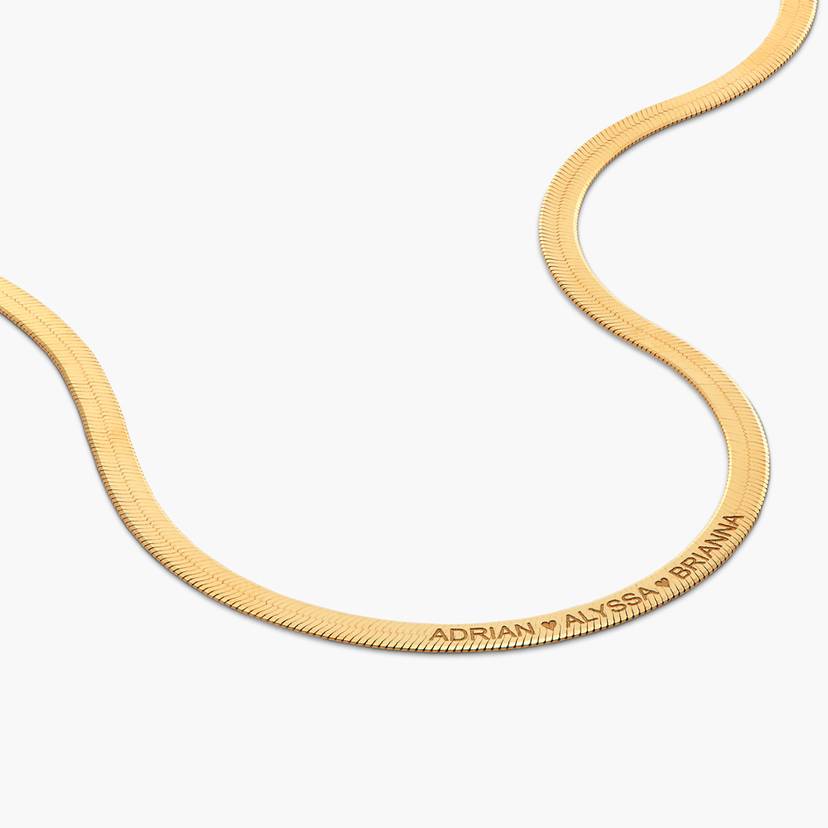 Herringbone Engraved Slim Chain Necklace - Gold Vermeil - Oak & Luna