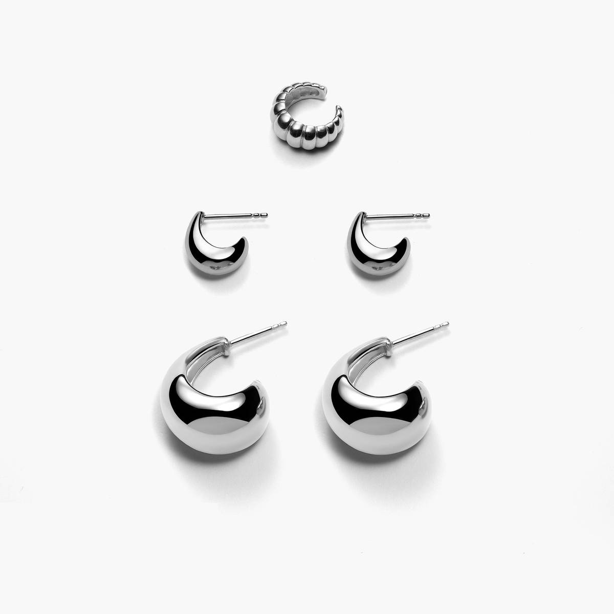 Icy Silver Stacks Earring Set - Silver - Oak & Luna