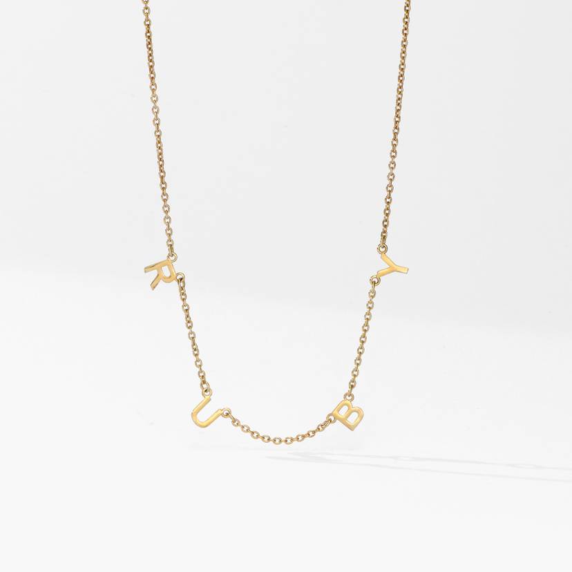 Inez Initial Necklace - 14K Solid Gold - Oak & Luna
