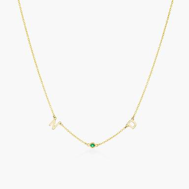Inez Initial Necklace With Gemstones - 14k Solid Gold - Oak & Luna