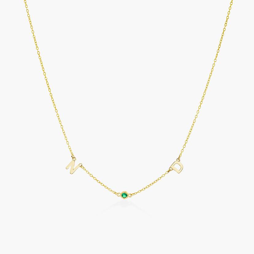 Inez Initial Necklace With Gemstones - 14k Solid Gold - Oak & Luna