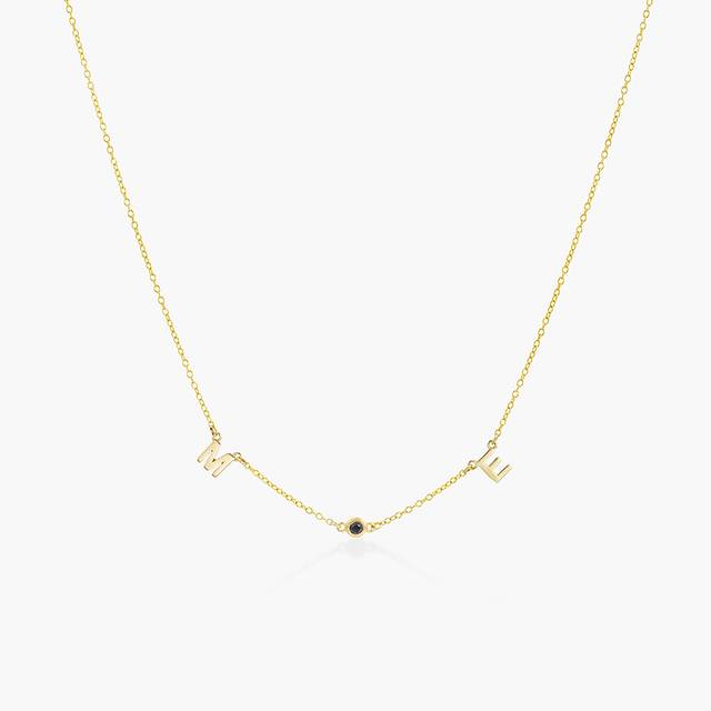 Inez Initial Necklace With Gemstones - 14k Solid Gold - Oak & Luna