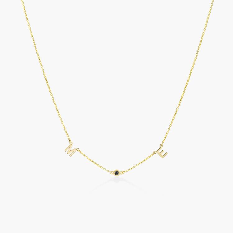 Inez Initial Necklace With Gemstones - 14k Solid Gold - Oak & Luna