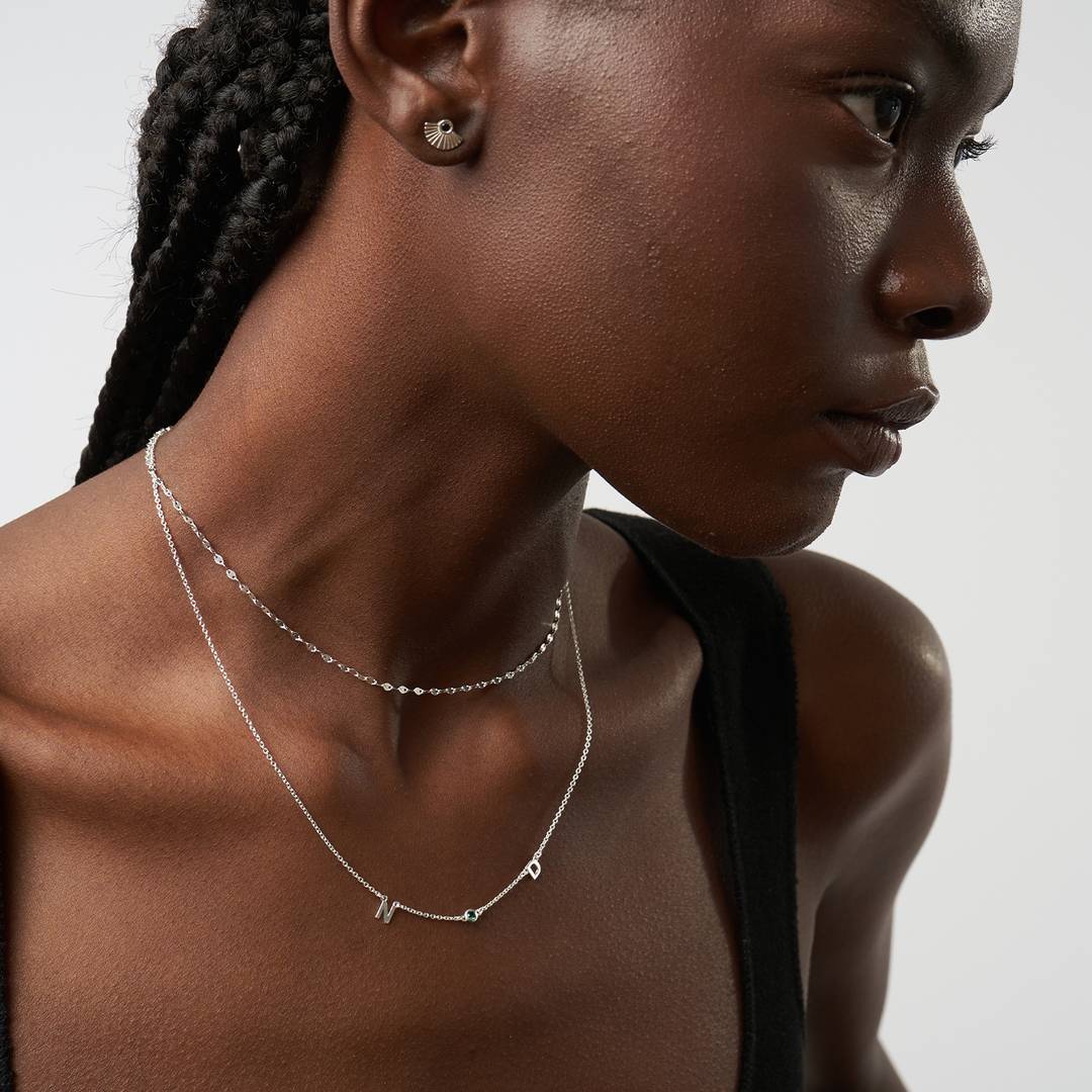 Inez Initial Necklace With Gemstones - Silver - Oak & Luna