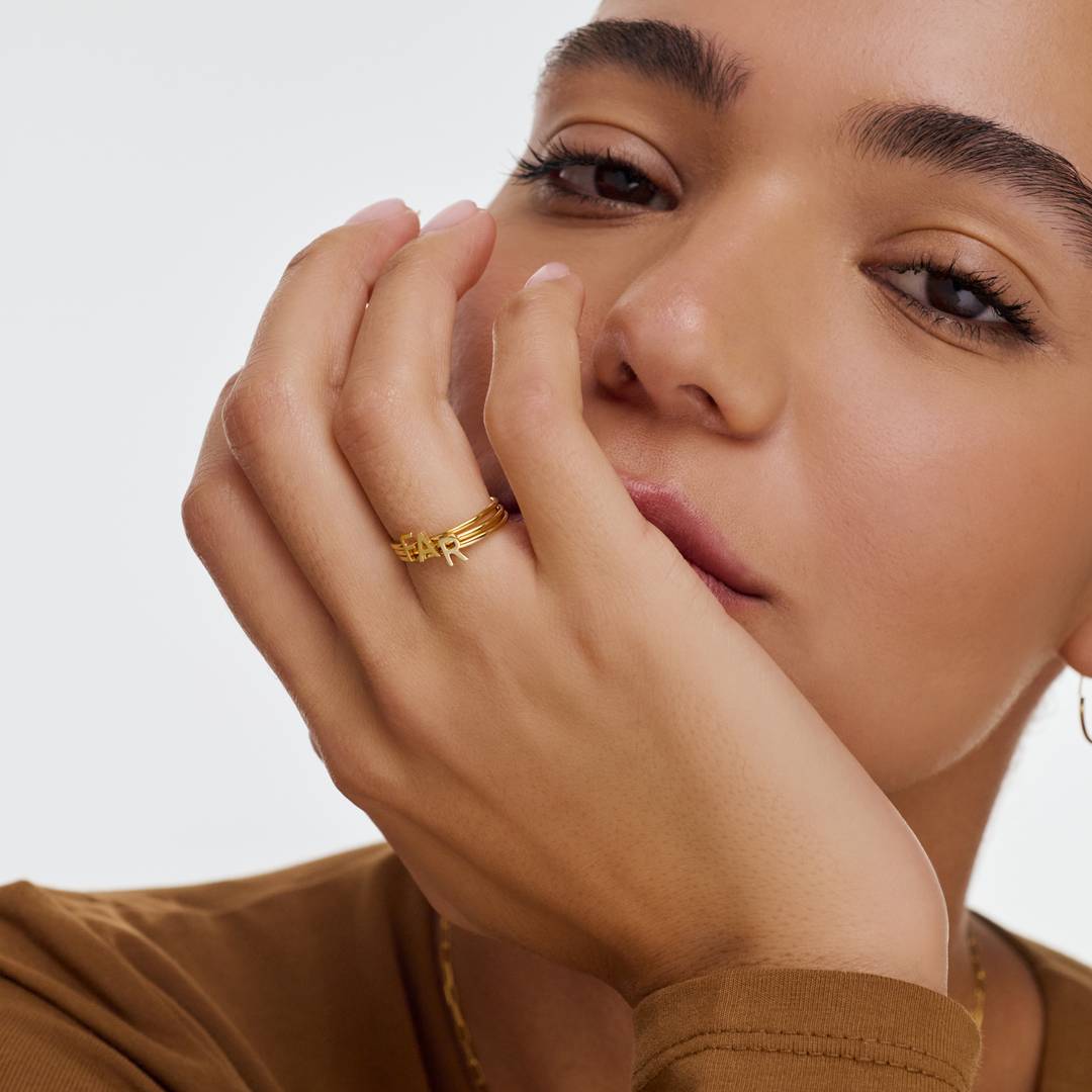 Stackable Inez Initial Ring - Gold Vermeil - Oak & Luna