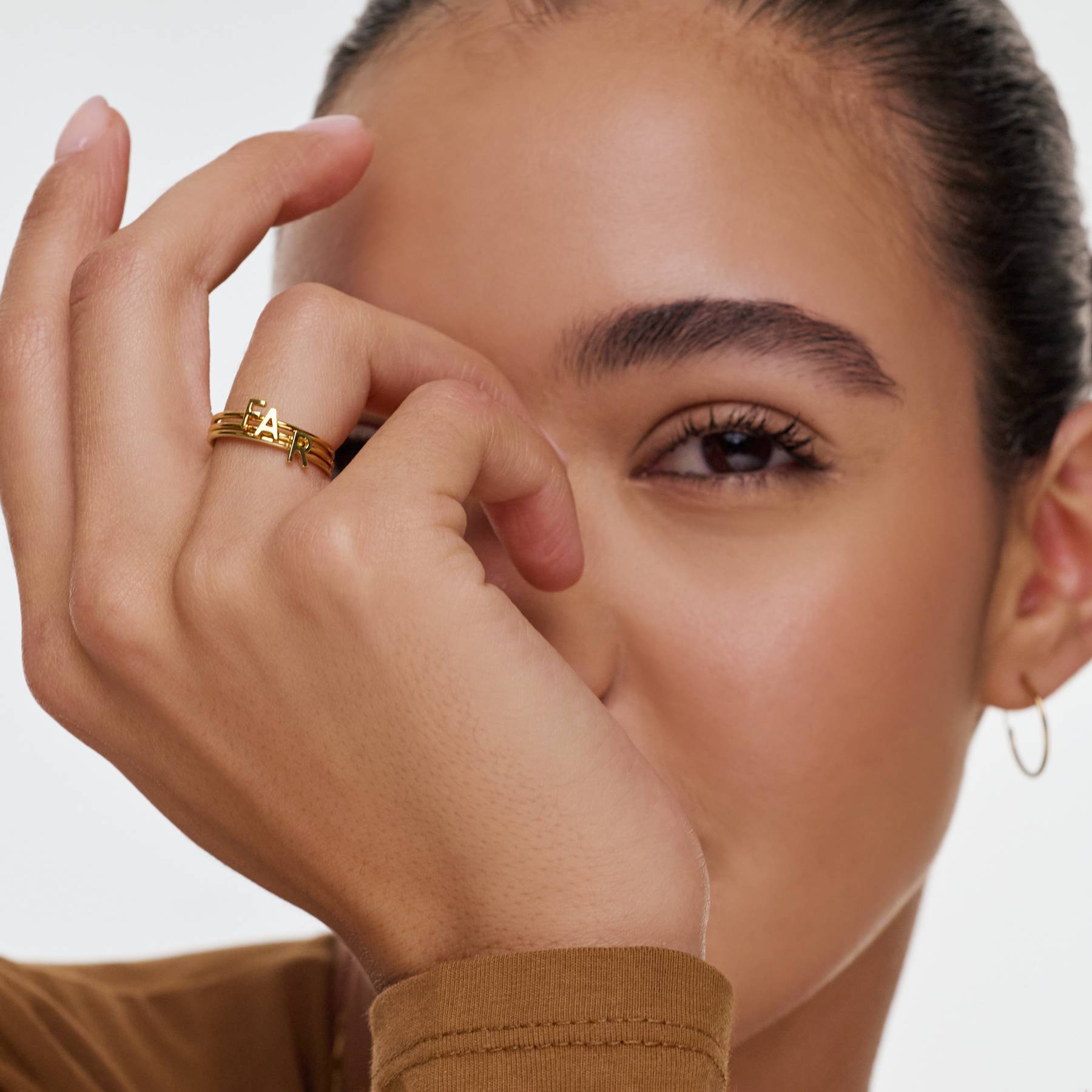 Stackable Inez Initial Ring - Gold Vermeil - Oak & Luna