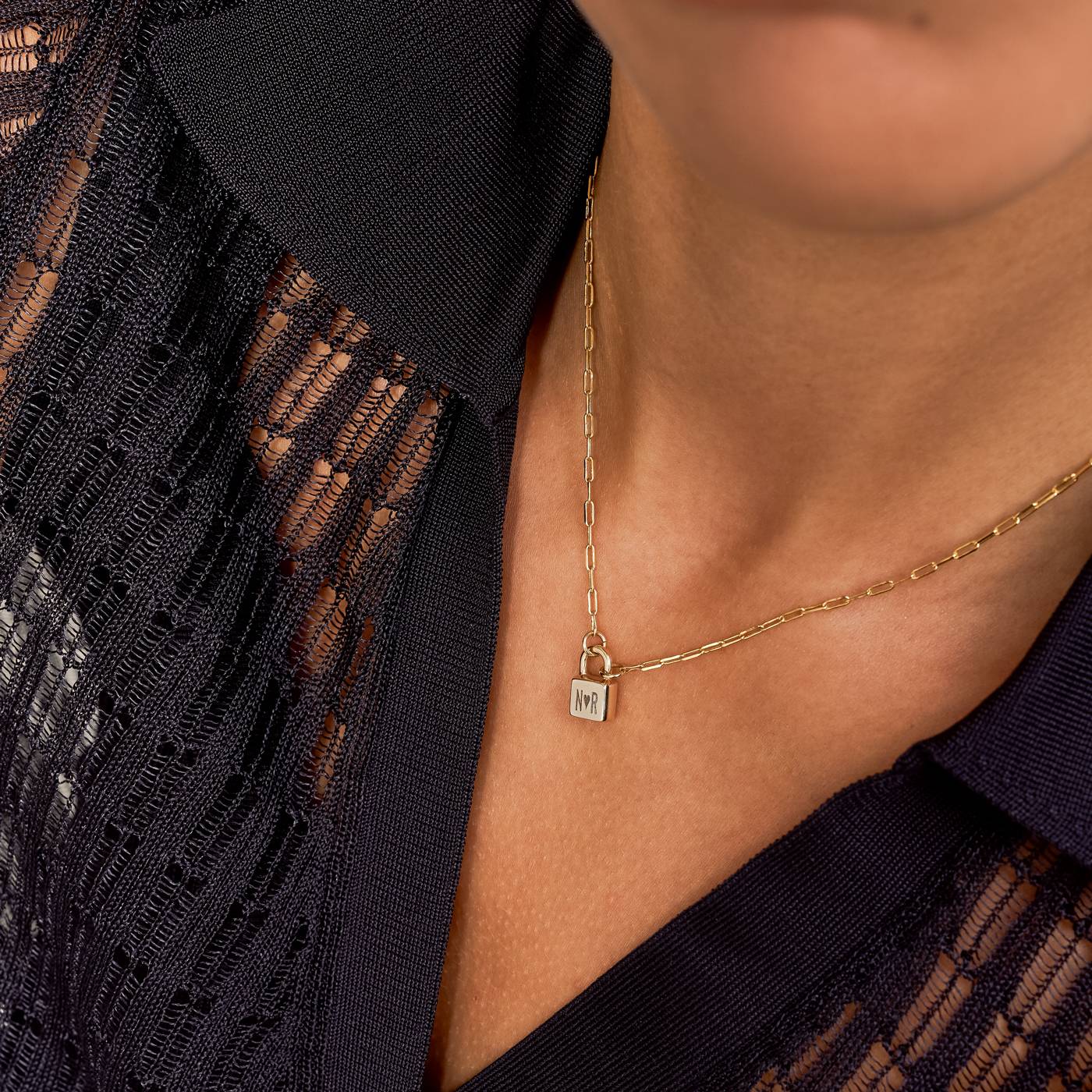 Initial Lock Necklace - 14k Solid Gold - Oak & Luna