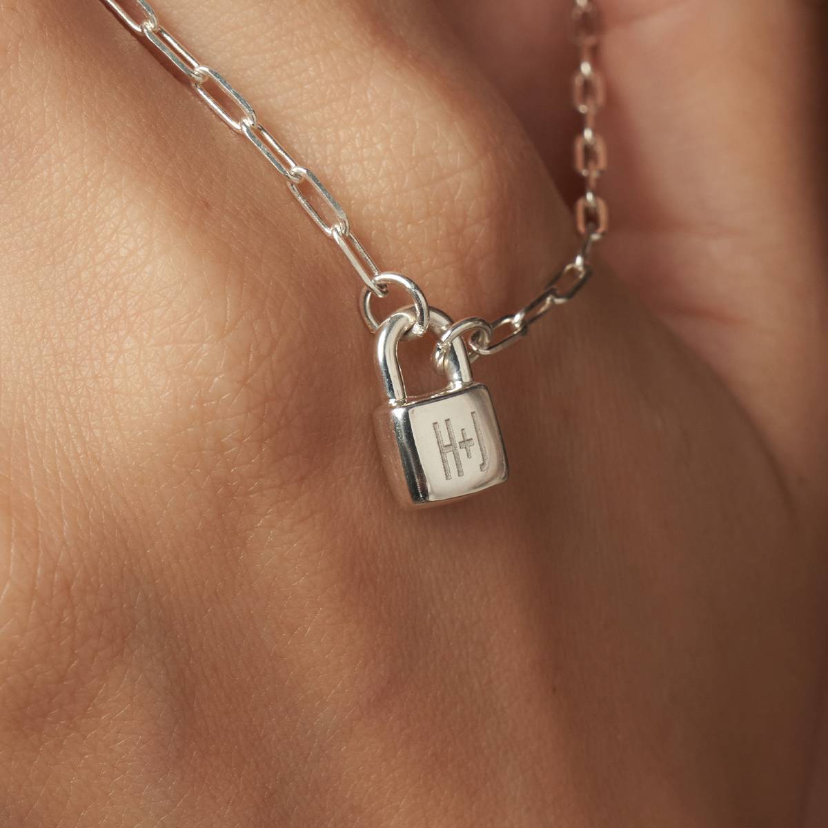 Initial Lock Necklace - Silver - Oak & Luna