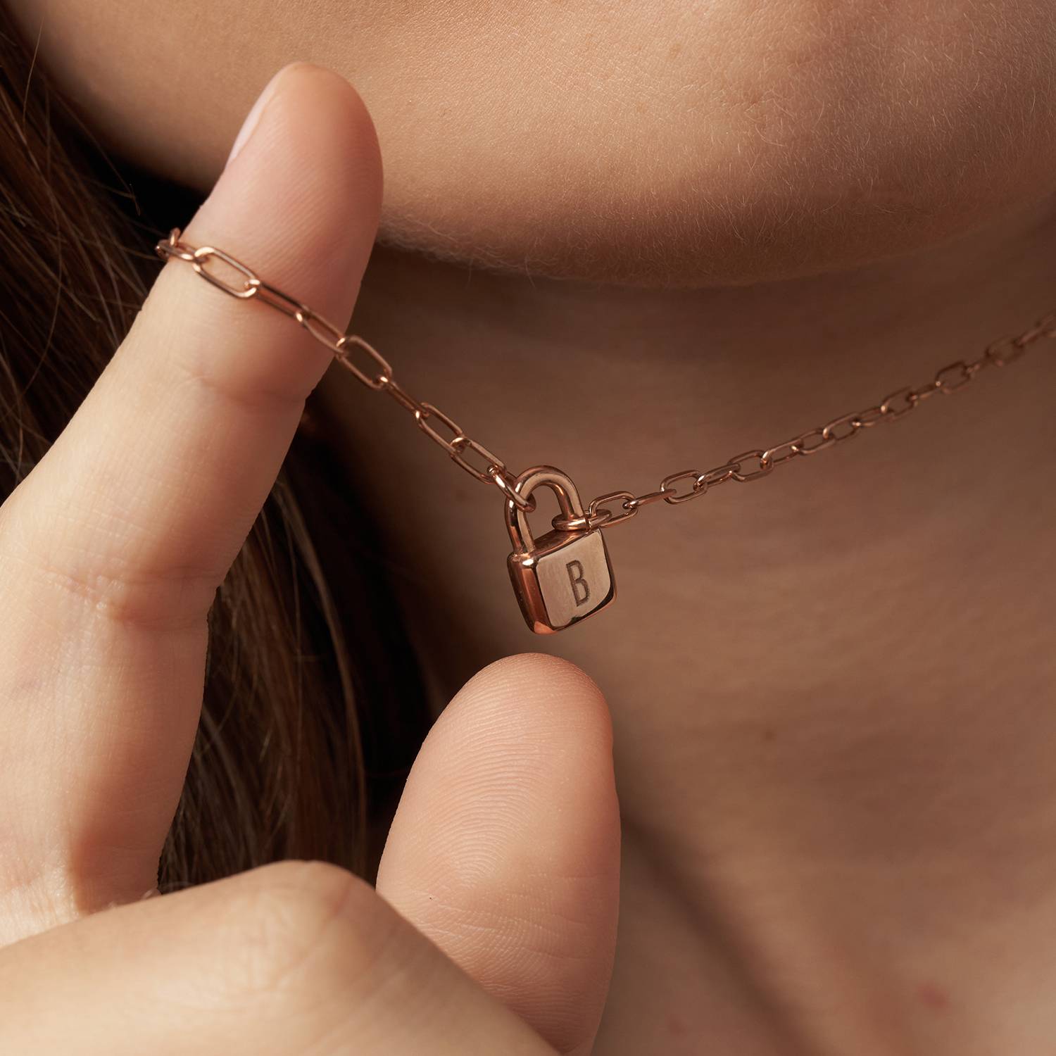 Initial Lock Necklace - Rose Gold Vermeil - Oak & Luna