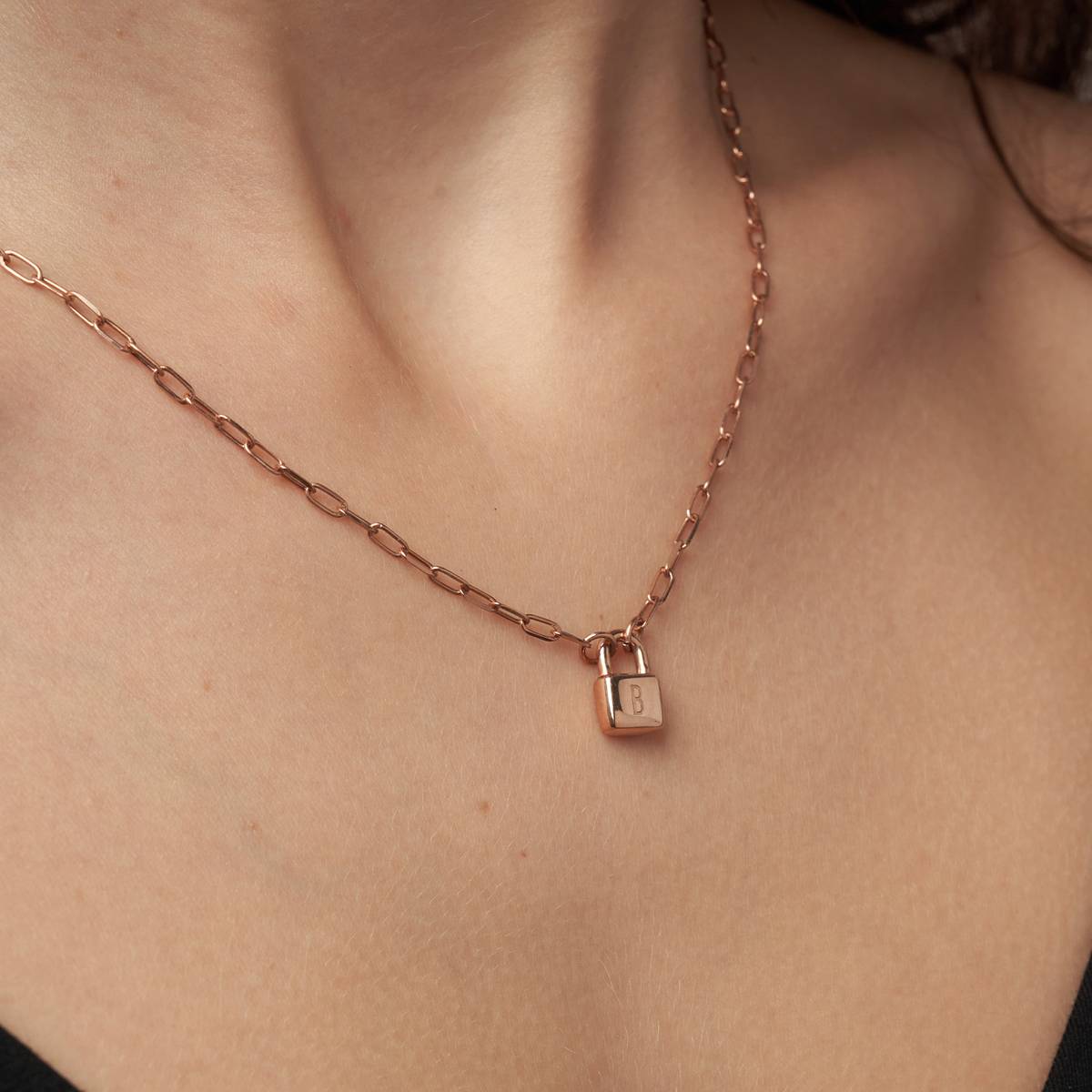 Initial Lock Necklace - Rose Gold Vermeil - Oak & Luna
