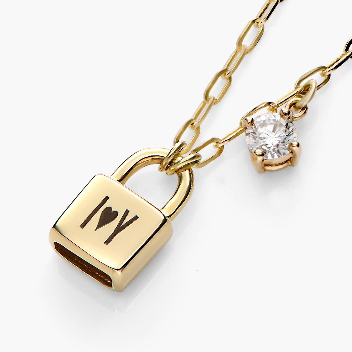 Initial Lock Necklace With 0.3ct Diamond -14k Solid Gold - Oak & Luna