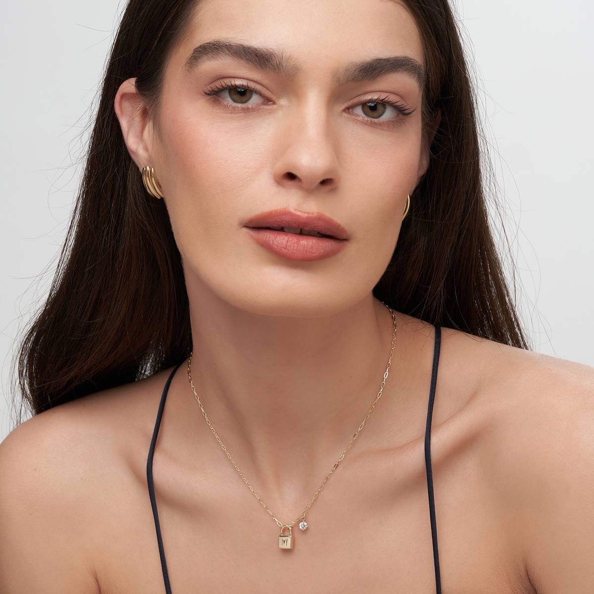 Initial Lock Necklace With 0.3ct Diamond -14k Solid Gold - Oak & Luna