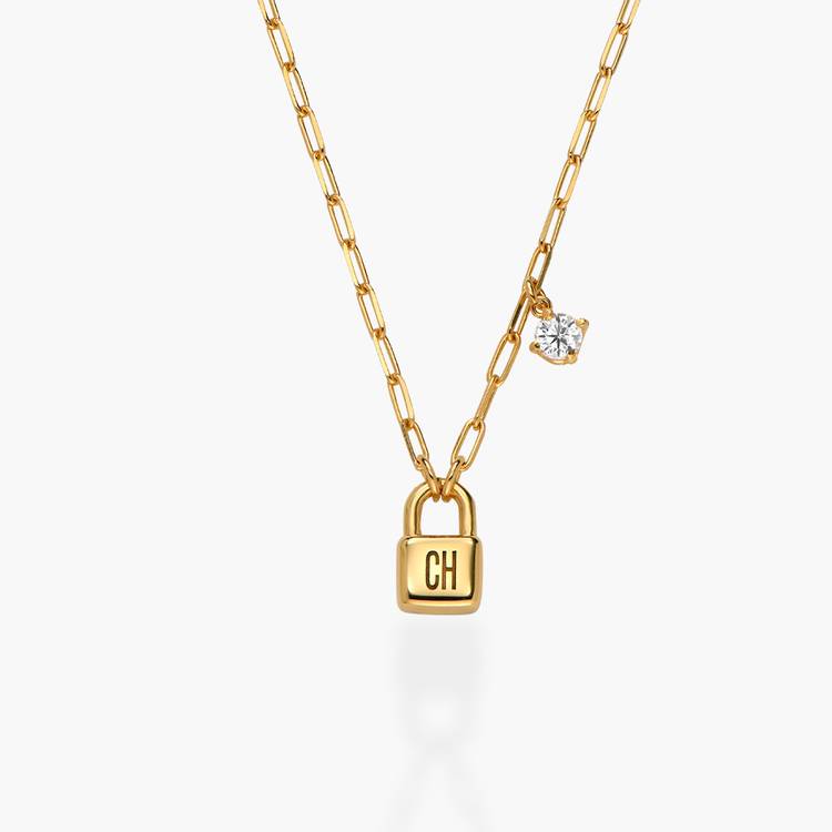 Initial Lock Necklace With 0.3ct Diamond - Gold Vermeil - Oak & Luna