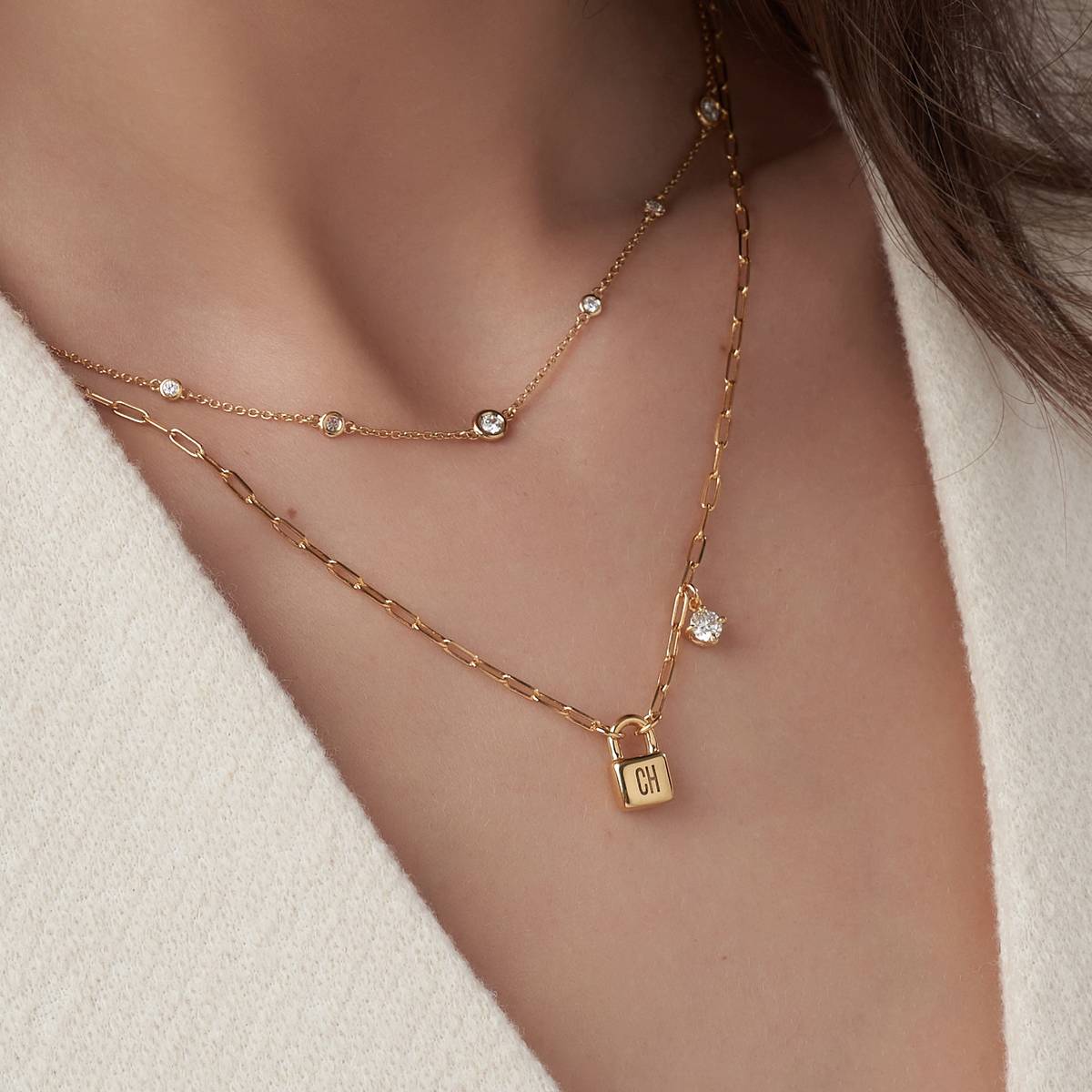 Initial Lock Necklace With 0.3ct Diamond - Gold Vermeil - Oak & Luna