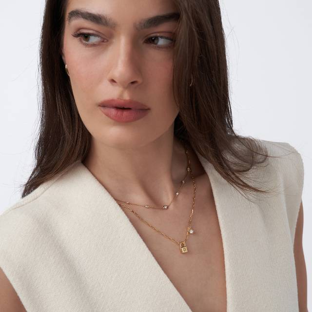 Initial Lock Necklace With 0.3ct Diamond - Gold Vermeil - Oak & Luna