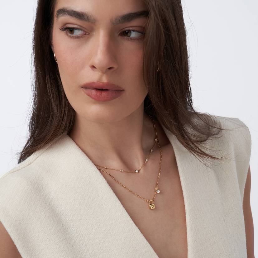 Initial Lock Necklace With 0.3ct Diamond - Gold Vermeil - Oak & Luna