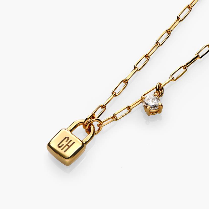 Initial Lock Necklace With 0.3ct Diamond - Gold Vermeil - Oak & Luna