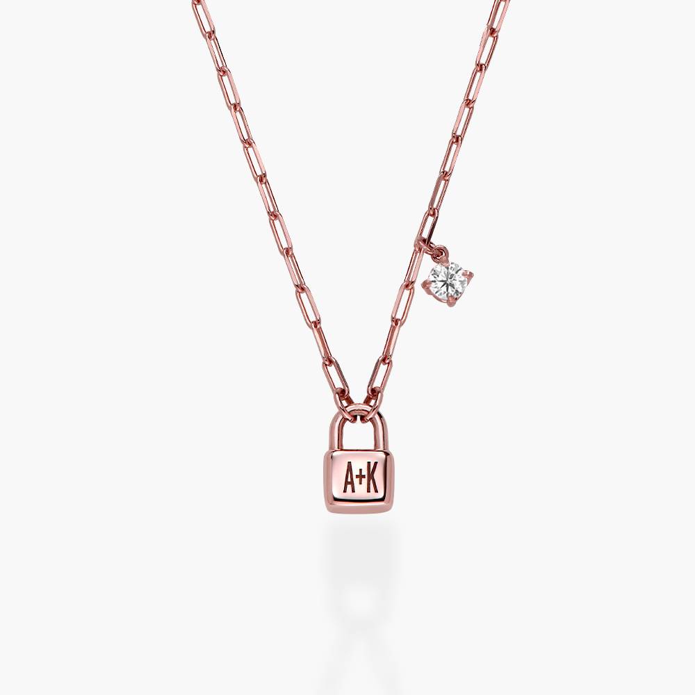 Initial Lock Necklace With 0.3ct Diamond - Rose Gold Vermeil - Oak & Luna