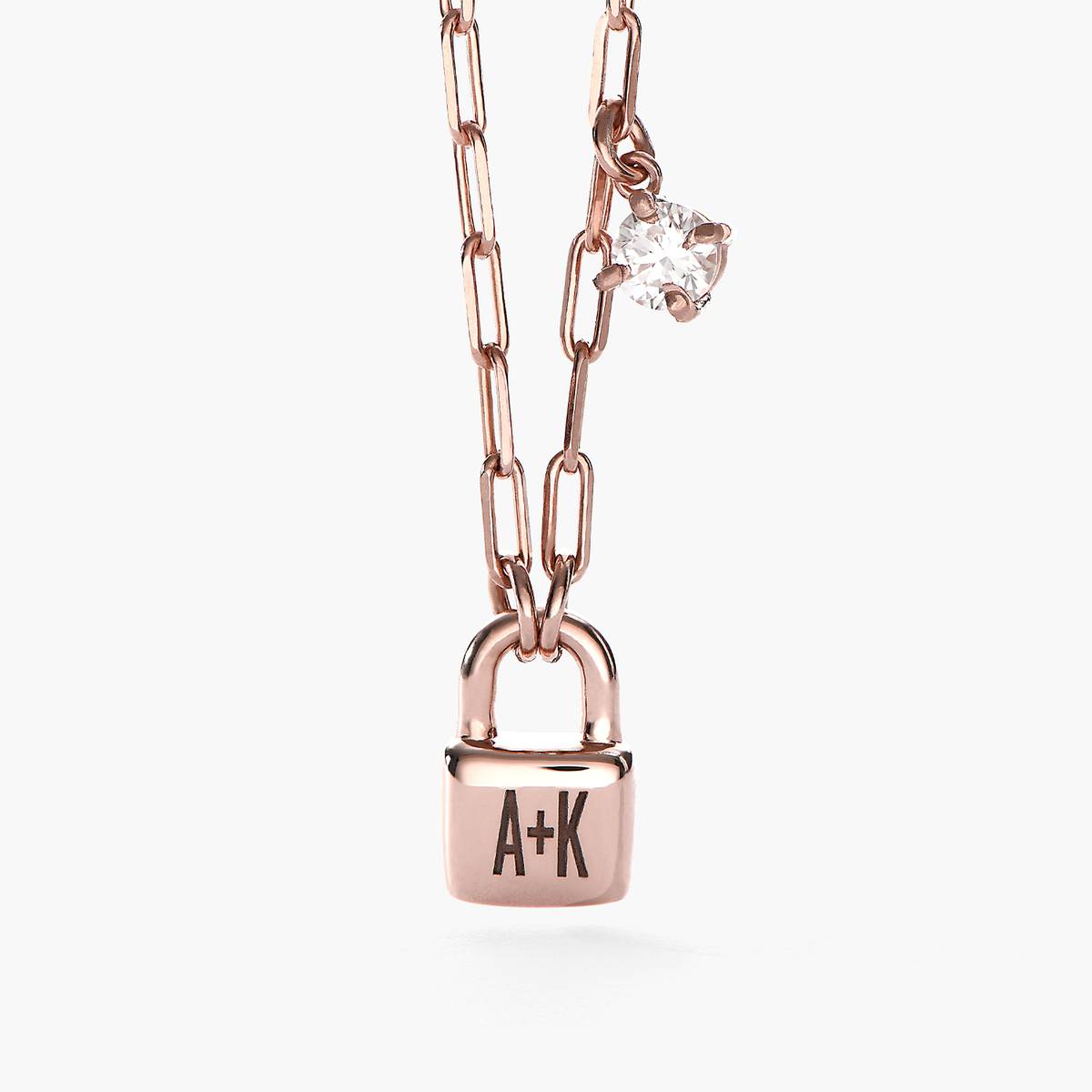 Initial Lock Necklace With 0.3ct Diamond - Rose Gold Vermeil - Oak & Luna