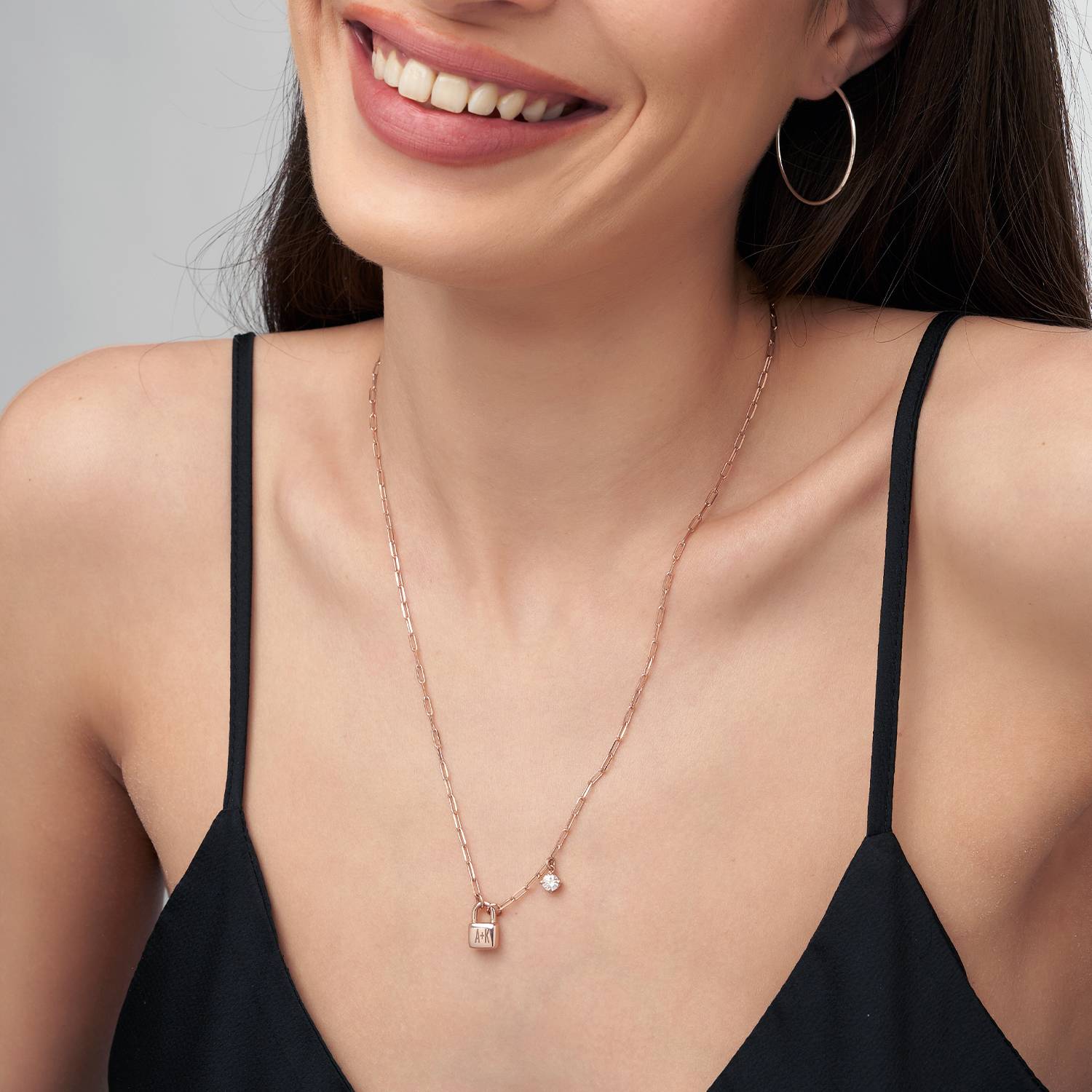 Initial Lock Necklace With 0.3ct Diamond - Rose Gold Vermeil - Oak & Luna