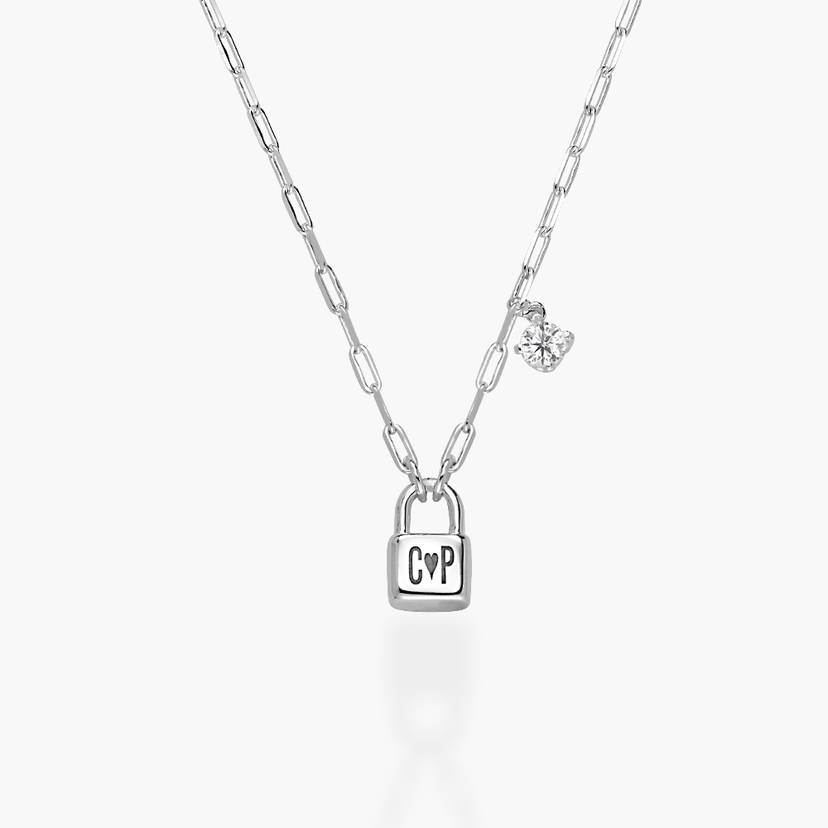 Initial Lock Necklace With 0.3ct Diamond - Silver - Oak & Luna