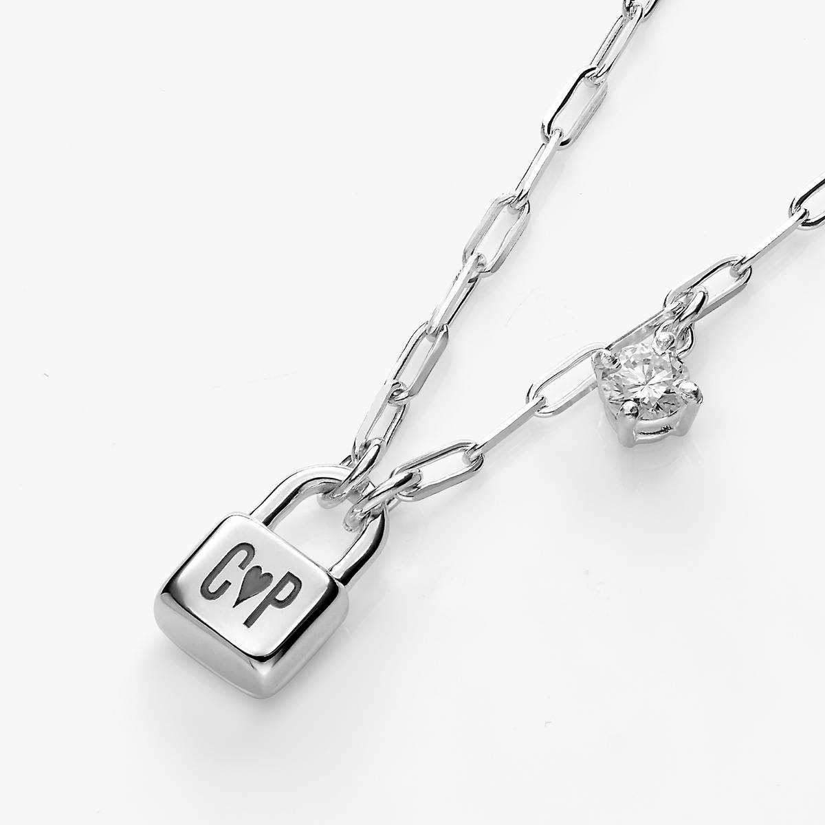 Initial Lock Necklace With 0.3ct Diamond - Silver - Oak & Luna