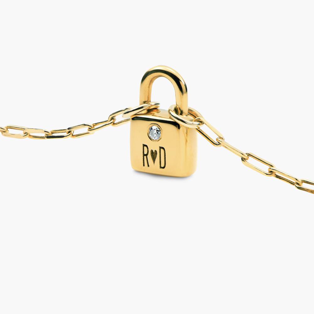 Initial Lock Necklace with Diamonds - 14k Solid Gold - Oak & Luna