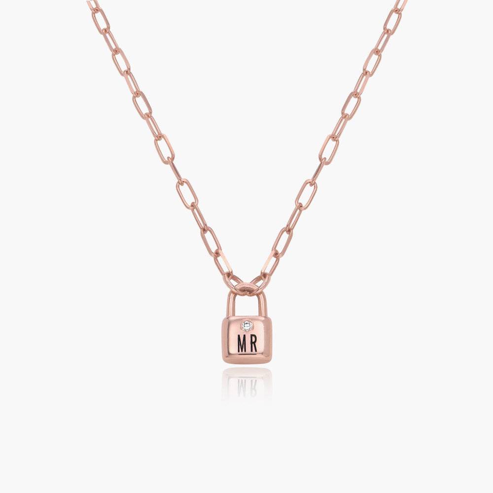 Initial Lock Necklace with Diamonds- Rose Vermeil - Oak & Luna