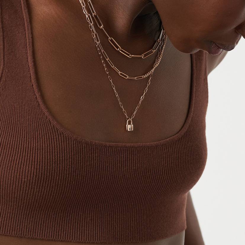 Initial Lock Necklace with Diamonds- Rose Vermeil - Oak & Luna