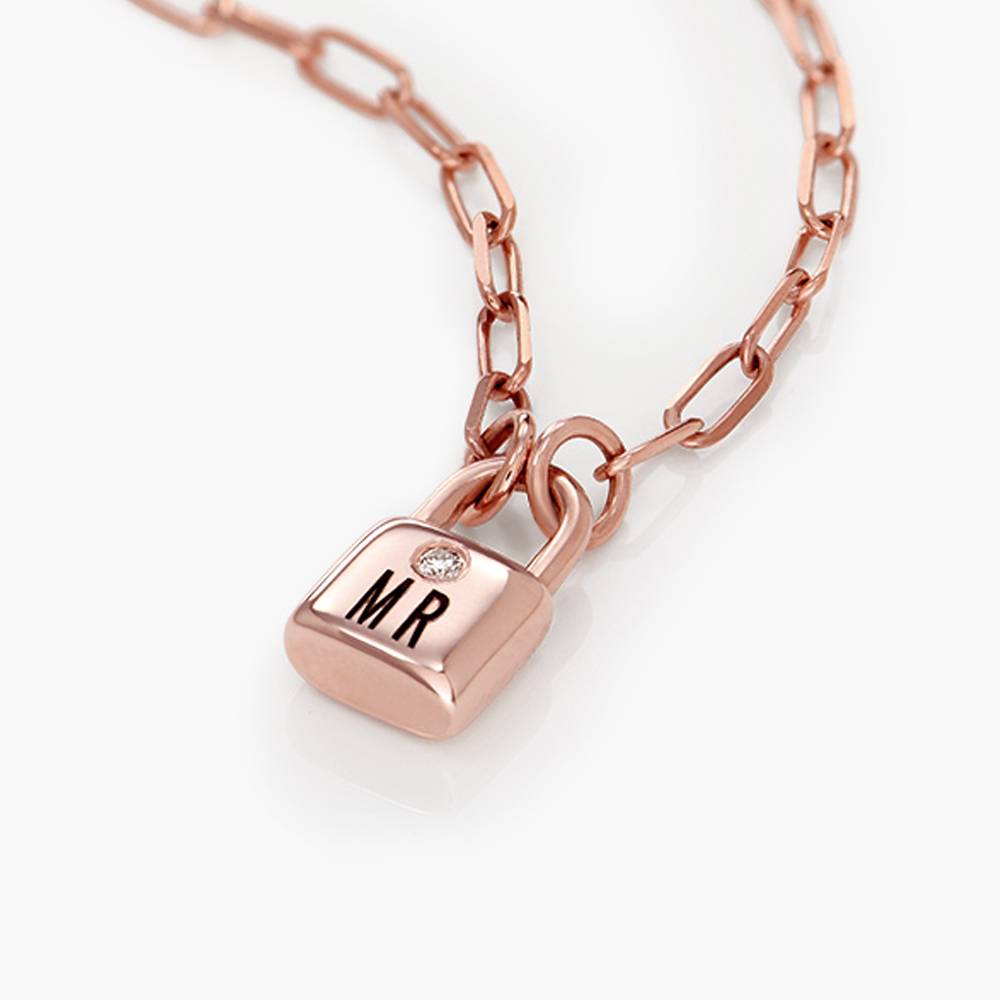 Initial Lock Necklace with Diamonds- Rose Vermeil - Oak & Luna