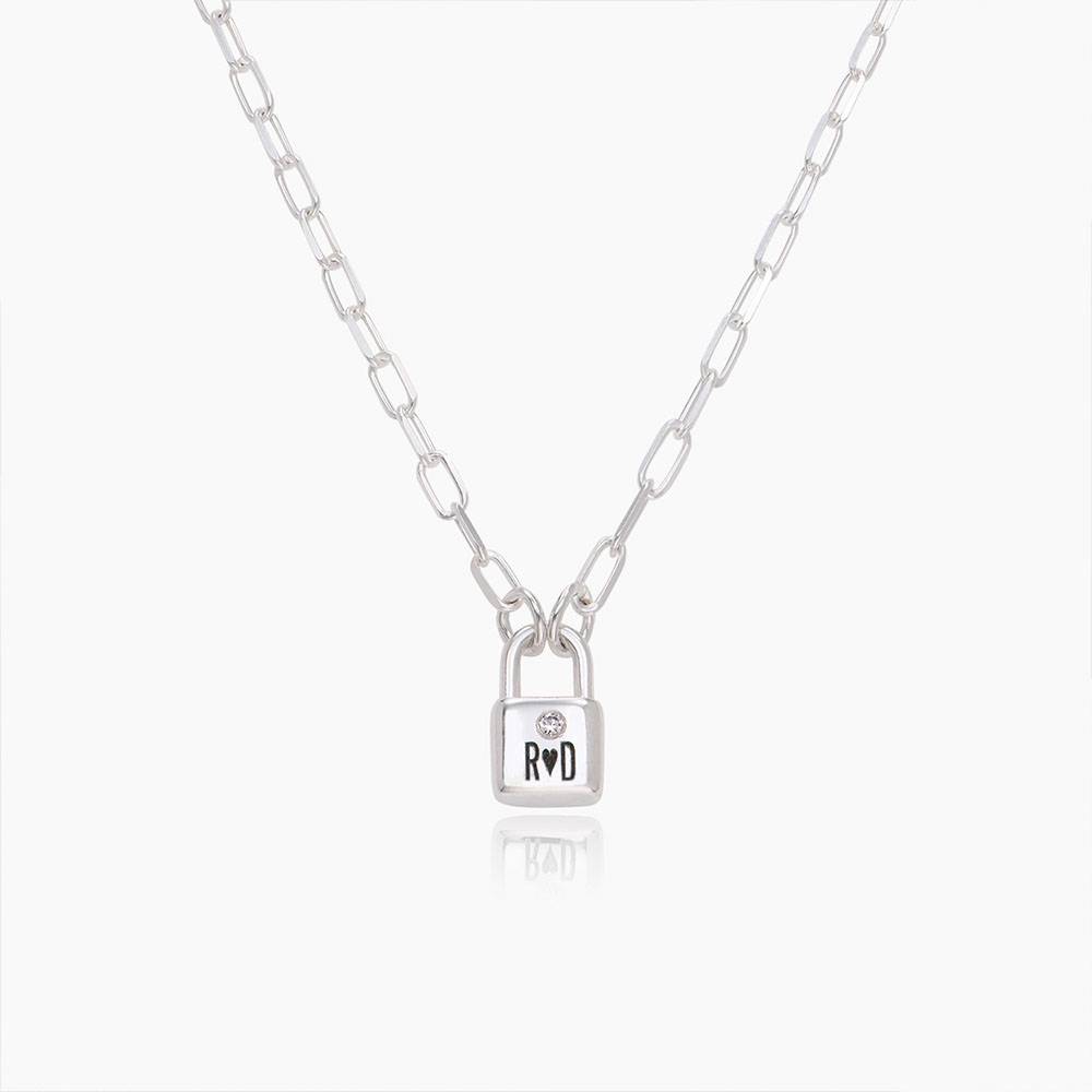 Initial Lock Necklace with Diamonds- Silver - Oak & Luna