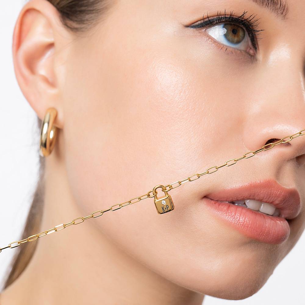 Initial Lock Necklace with Diamonds - Gold Vermeil - Oak & Luna