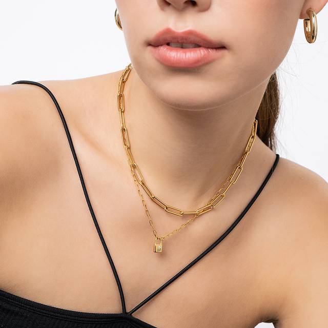 Initial Lock Necklace with Diamonds - Gold Vermeil - Oak & Luna