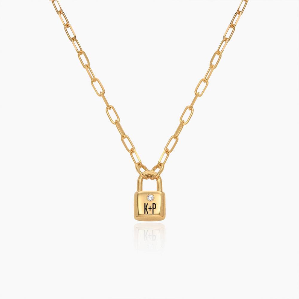 Initial Lock Necklace with Diamonds - Gold Vermeil - Oak & Luna