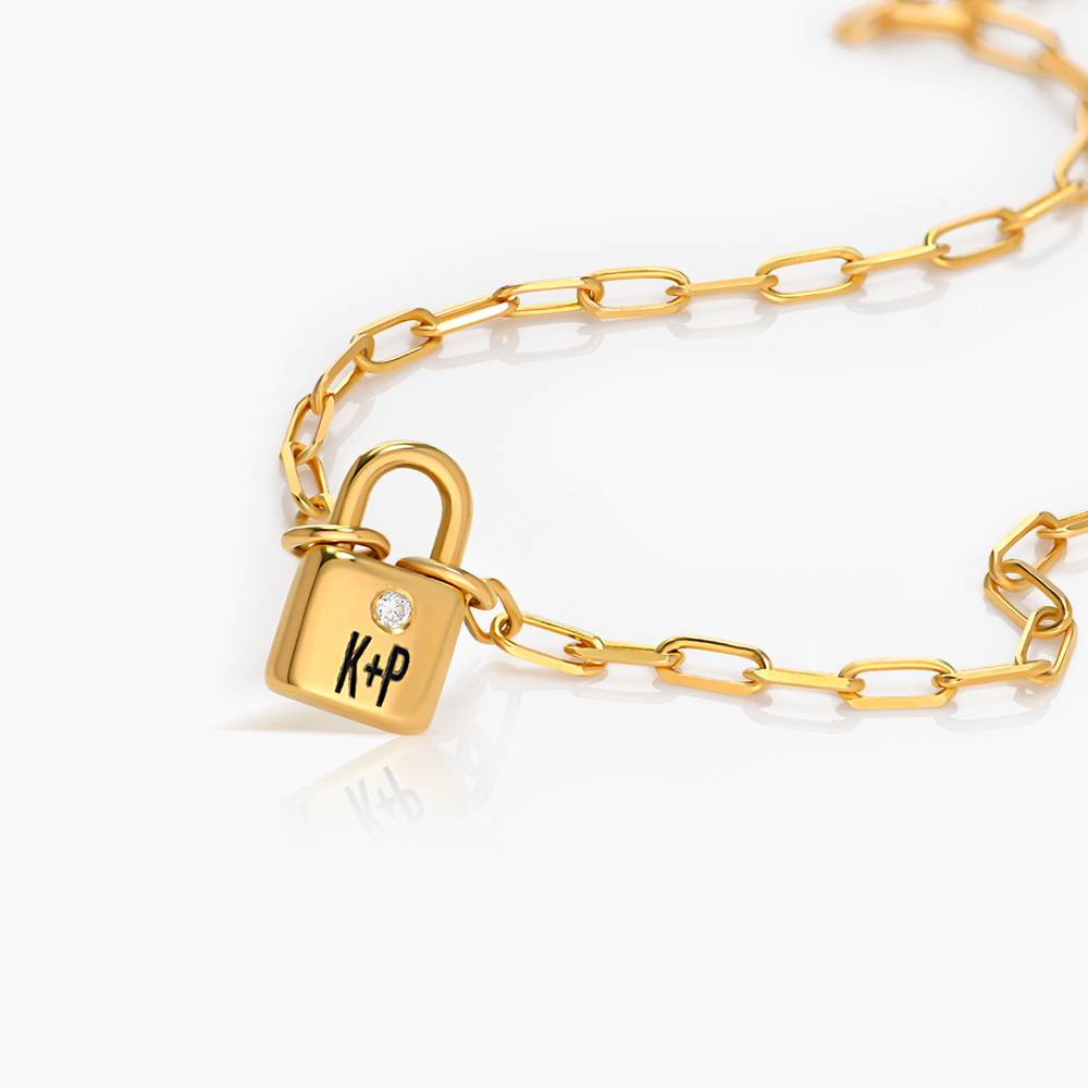 Initial Lock Necklace with Diamonds - Gold Vermeil - Oak & Luna