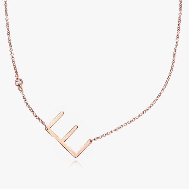 Initial Necklace with Diamond - Rose Gold Vermeil - Oak & Luna