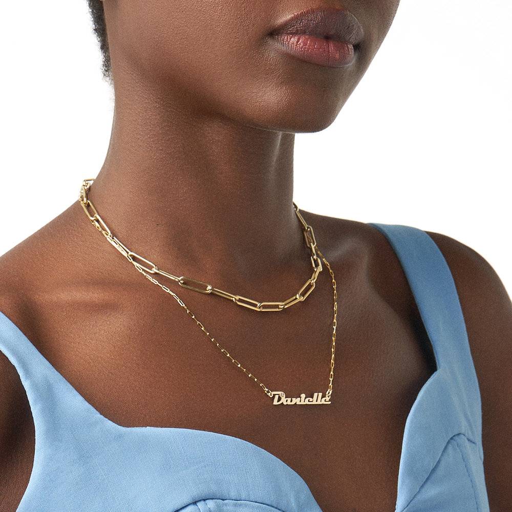 Link Chain Name Necklace with Diamond - 14k Solid Gold - Oak & Luna