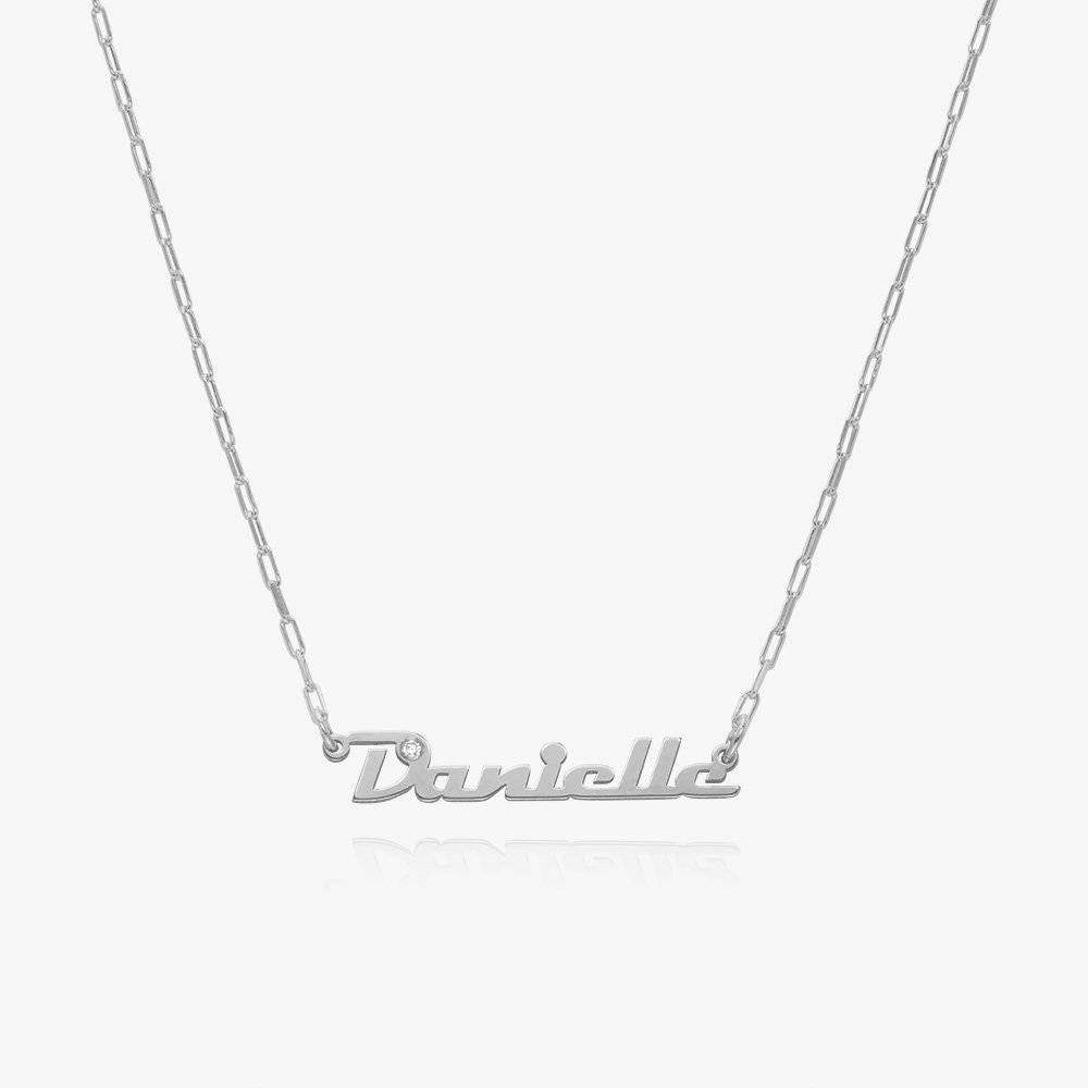Link Chain Name Necklace with Diamond- 14k White Gold - Oak & Luna