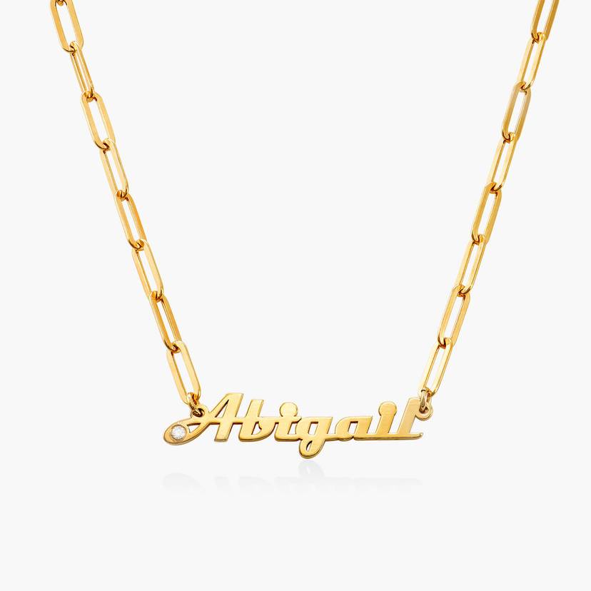 Link Chain Name Necklace with Diamond - Gold Vermeil - Oak & Luna